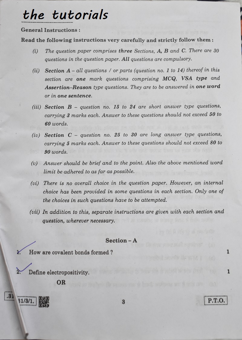 CBSE 10 Science Question Paper- March 2020 - Online tutorials